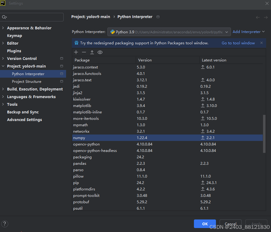 配置yolov9时，出现numpy报错A module that was compiled using NumPy 1.x cannot be run in NumPy 2.0.2-CSDN博客