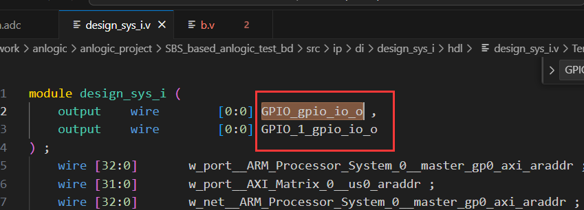 安路FPGA 提示 ERROR:cannot find pin GPIO in the model design_sys_i,or GPIO is a multi-pin port‘s ...
