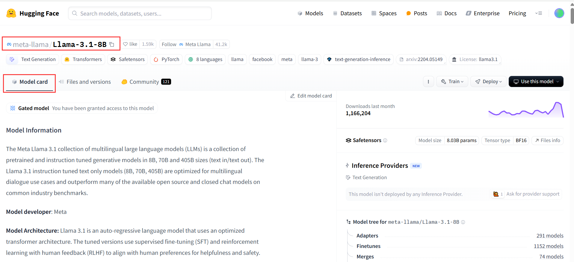 将hugging face下的 meta-llama/Llama-3.1-8B 模型下载到本地测试运行_meta-llama-3.1-8b ...