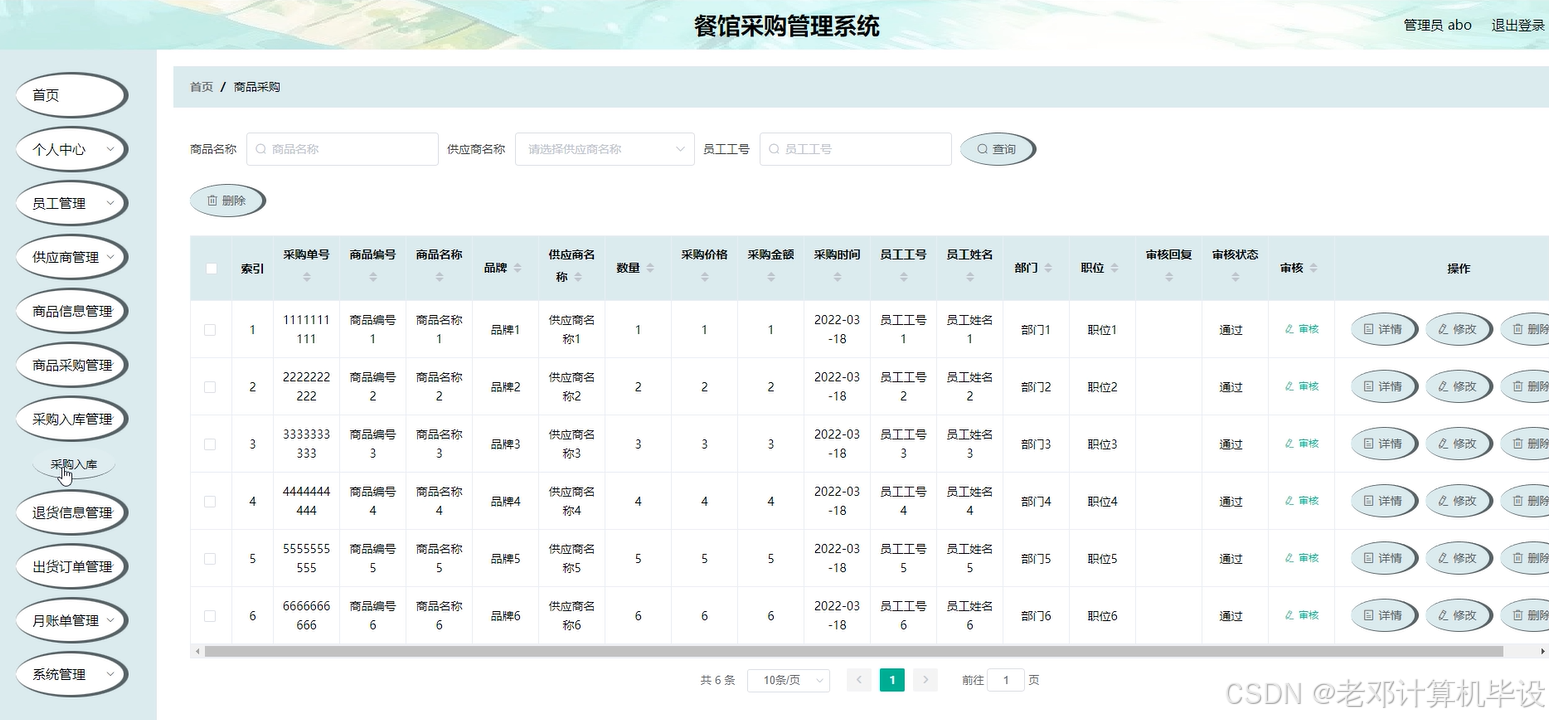 Springboot餐馆采购管理系统xk8b5（程序源码数据库调试部署开发环境）系统界面在最后面。 Csdn博客