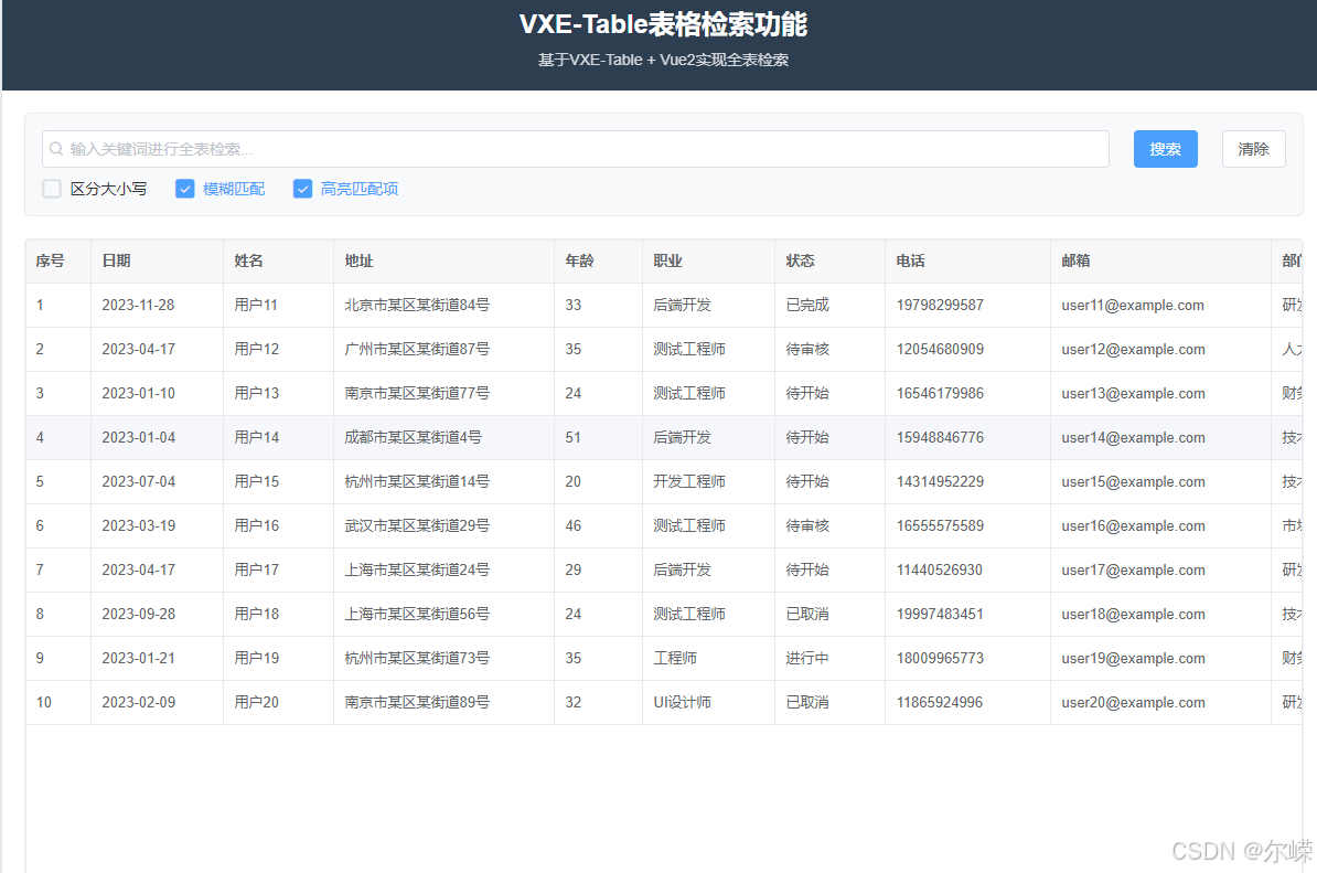 VXE-Table + Vue2实现全表检索_vxetable vue2筛选-CSDN博客