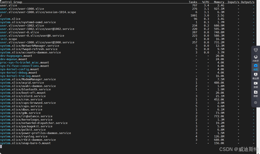 linux系统命令：用于监控和分析操作系统控制组的资源使用情况的工具systemd-cgtop详解-CSDN博客