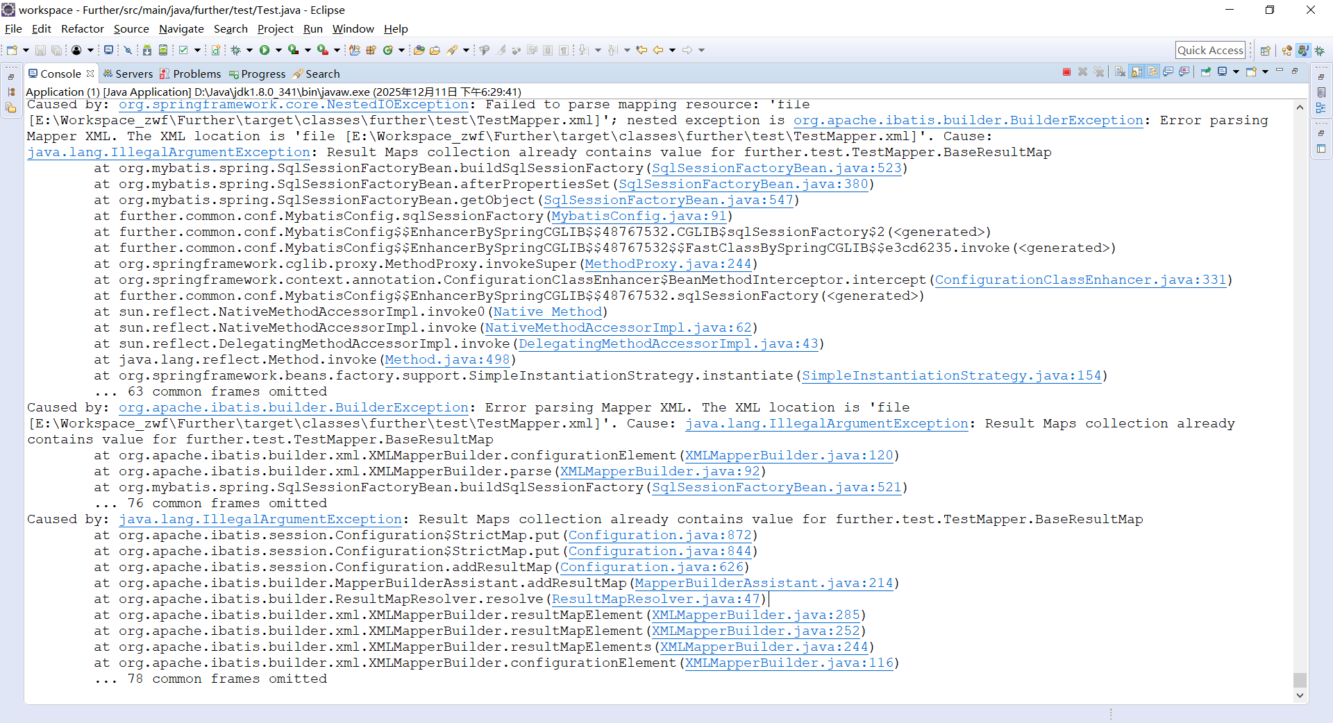 java.lang.IllegalArgumentException: Result Maps collection already ...