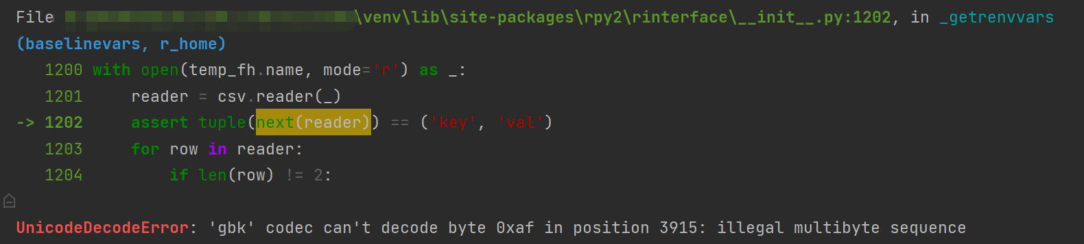 使用rpy2报错UnicodeDecodeError: ‘gbk‘ codec can‘t decode byte 0xaf in position 4014（已解决）_from rpy2 ...