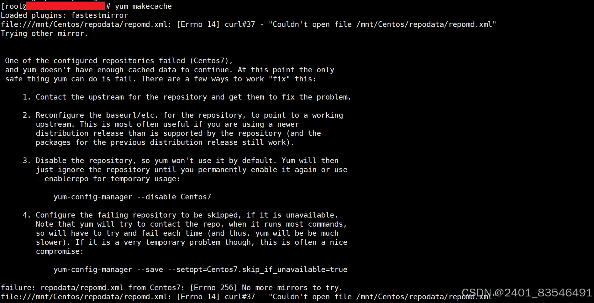 yum makeache，返回结果报错，couldn‘t open file /mnt/Centos/repodata/repomd.xml_kylin yum makecache could ...