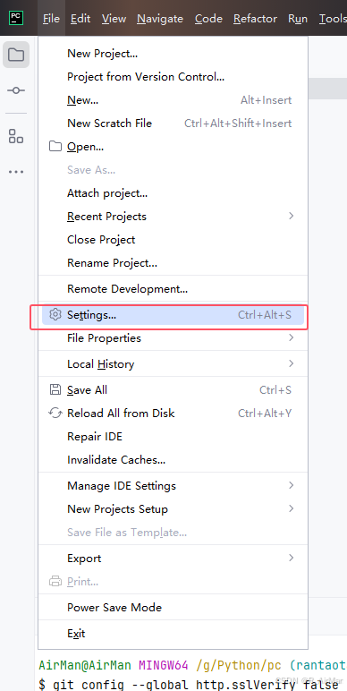 PyCharm连接git时报错： “fatal: unable to access ‘链接‘: schannel: SEC_E_UN“-CSDN博客