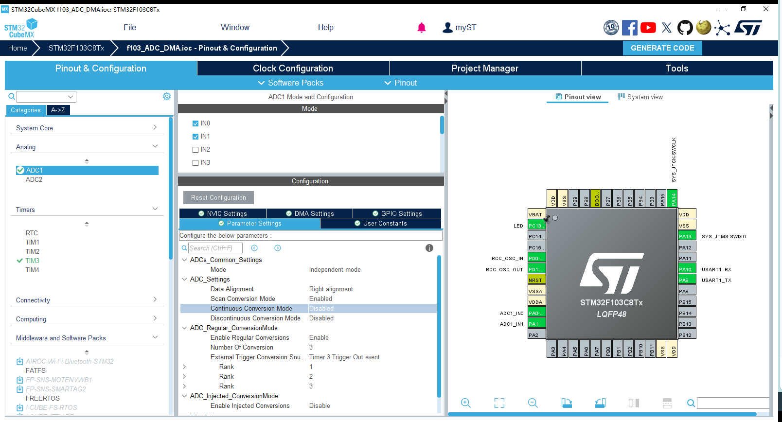 STM32F103 HAL库 定时器触发ADC多通道采集与DMA数据传输（TIM+ADC+DMA）_stm32f103 hal adc dma-CSDN博客