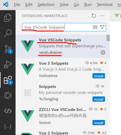 vs code安装插件Vue VSCode Snippets，实现快捷键生成vue代码模板和代码片段，包含详细步骤和截图，亲测可用-CSDN博客