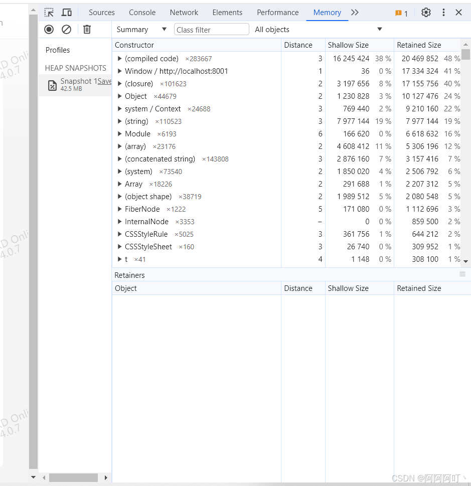 Chrome开发者工具Memory面板介绍及内存泄漏分析_chrome memory分析-CSDN博客