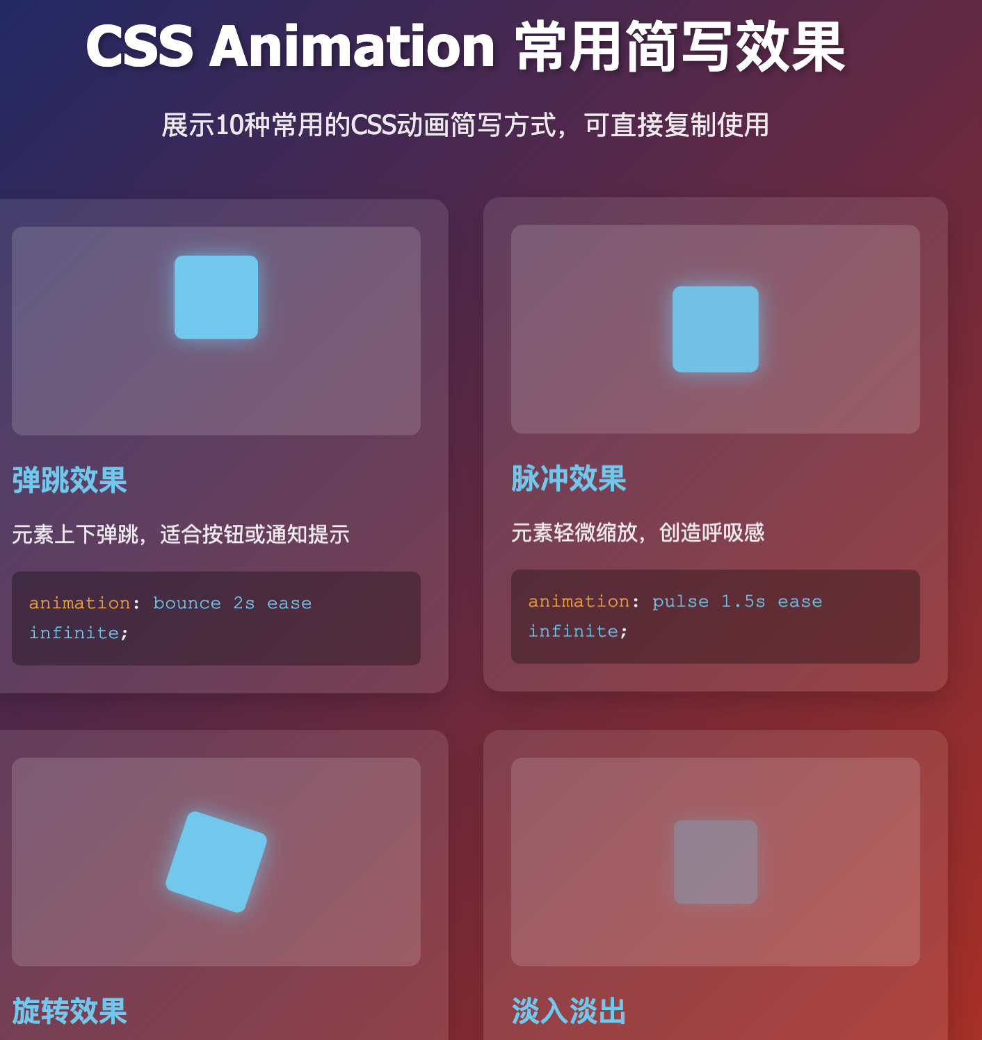 前端css常用的animation动画效果及其简写_前端animate动画-CSDN博客