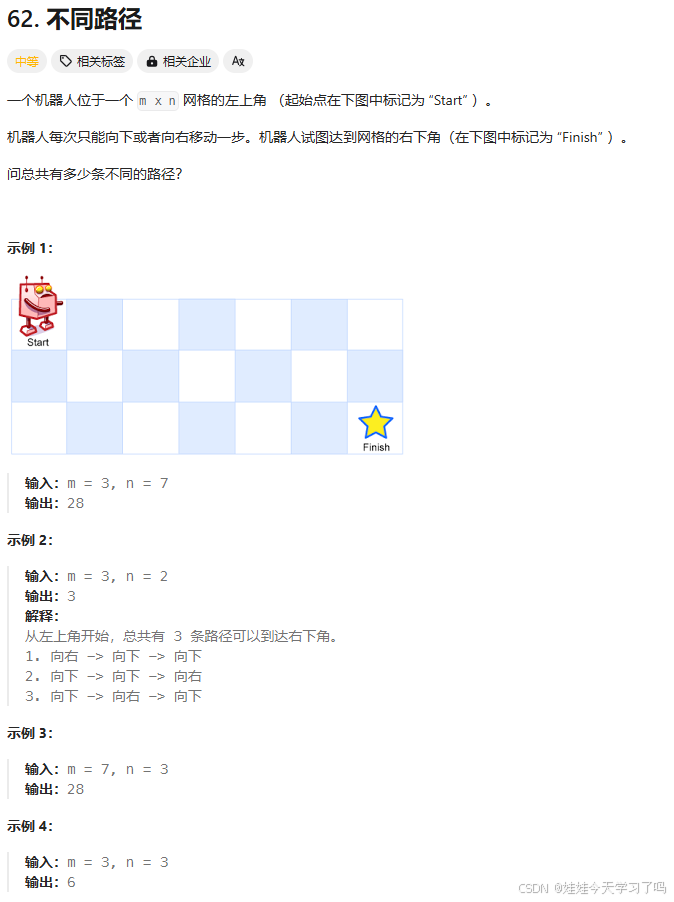 Leetcode 做题记录 62不同路径 Csdn博客 5508