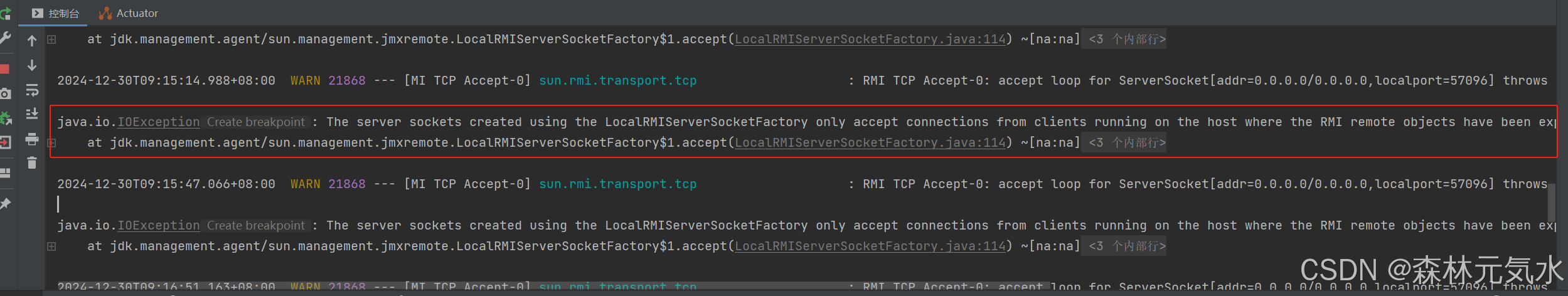 SpringBoot项目启动报错: The server sockets created using the LocalRMIServerSocketFactory only accept ...