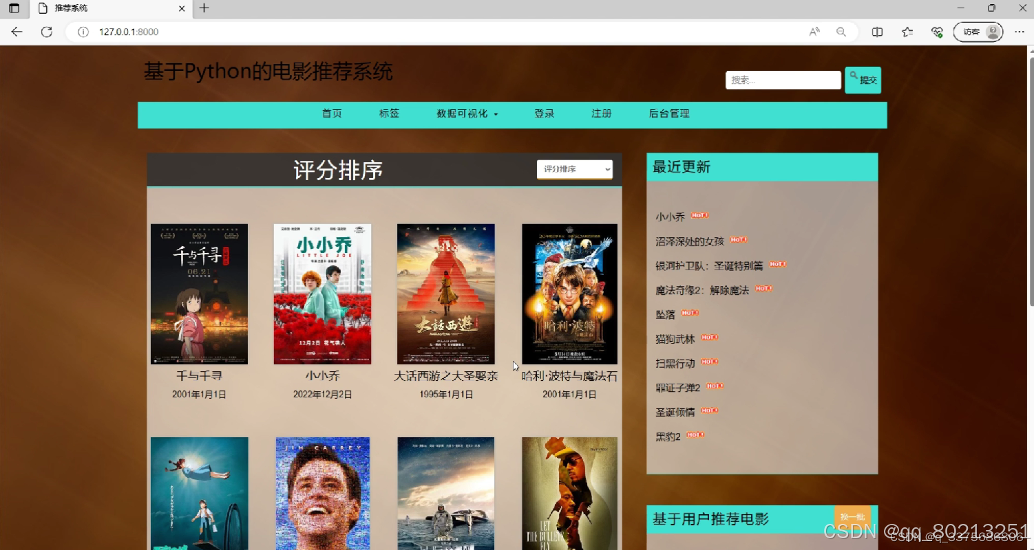 基于python电影推荐系统 协同过滤推荐算法 爬虫可视化 毕业设计基于python与协同过滤算法的个性化电影推荐系统设计与实现研究 Csdn博客