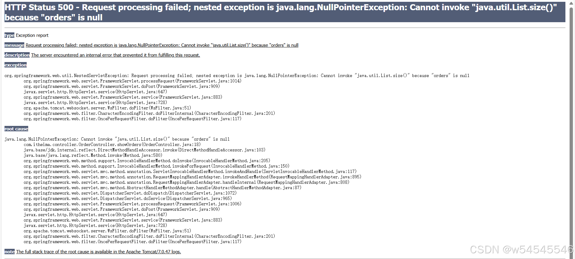 Cannot invoke “java.util.List.size()“ because “orders“ is null错误分析 ...
