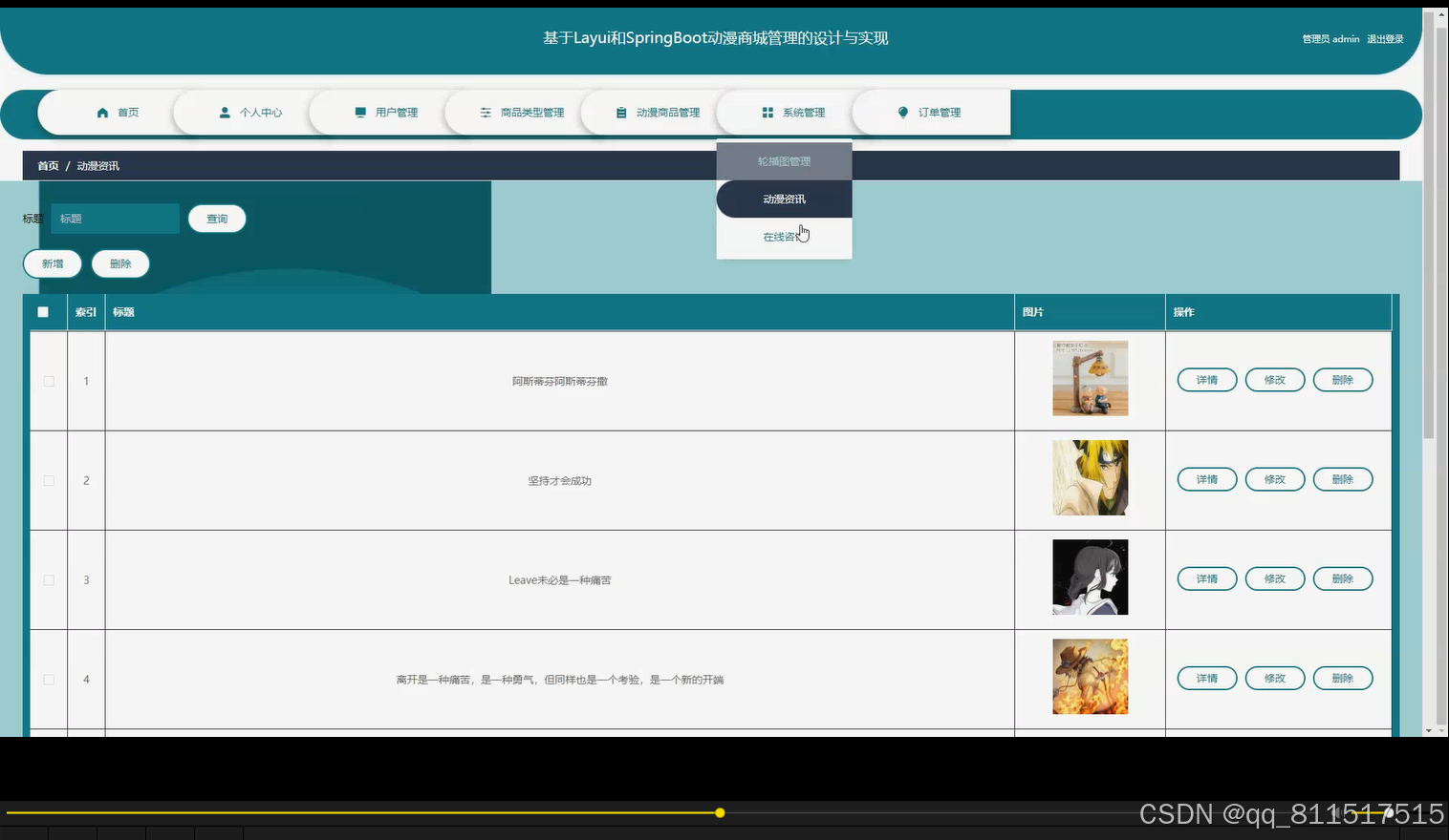 SpringBoot+Vue Layui和动漫商城管理设计与实现_rznqabo管理平台源码【适合毕设/课设/学习】Java+MySQL-CSDN博客