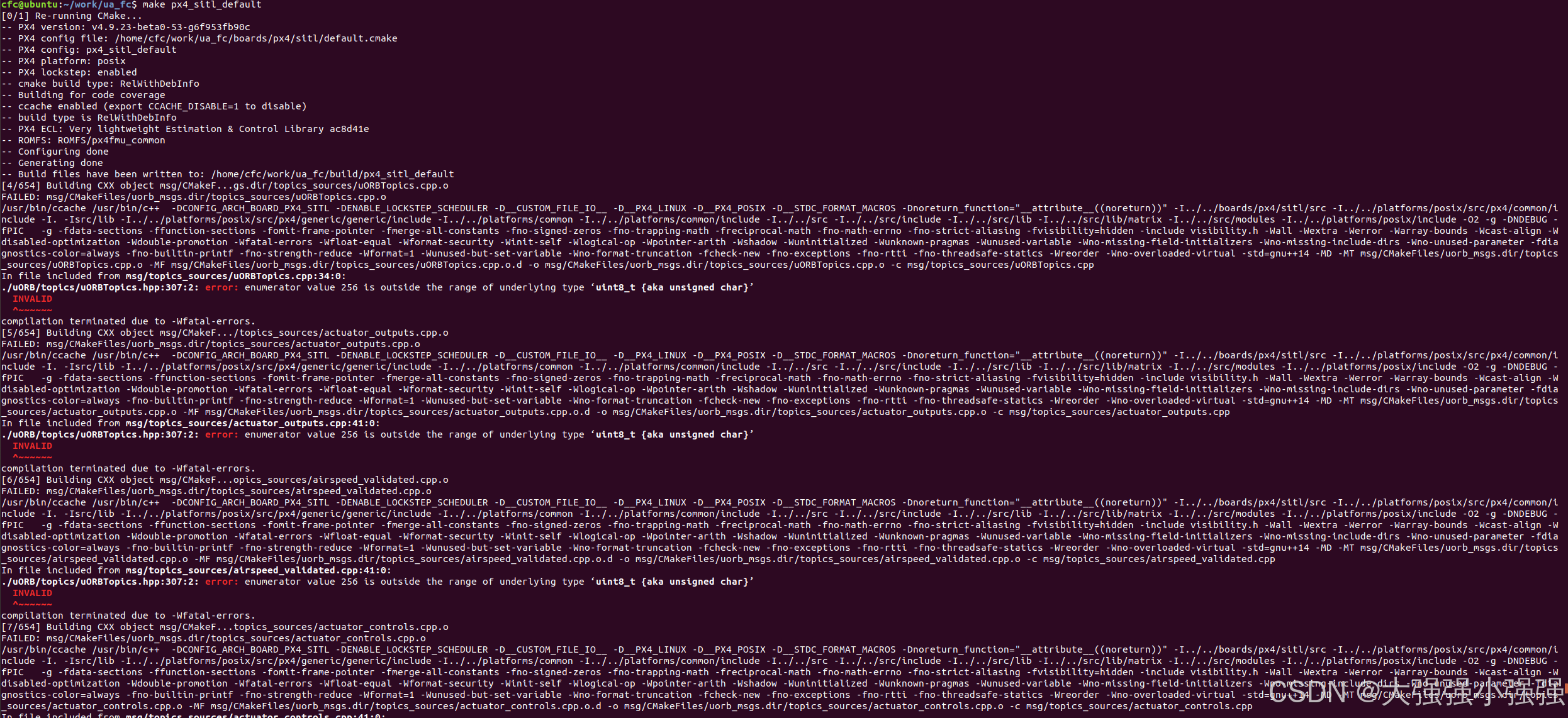 Debug：PX4报错 error: enumerator value 256 is outside the range of underlying type ‘uint8_t {aka ...