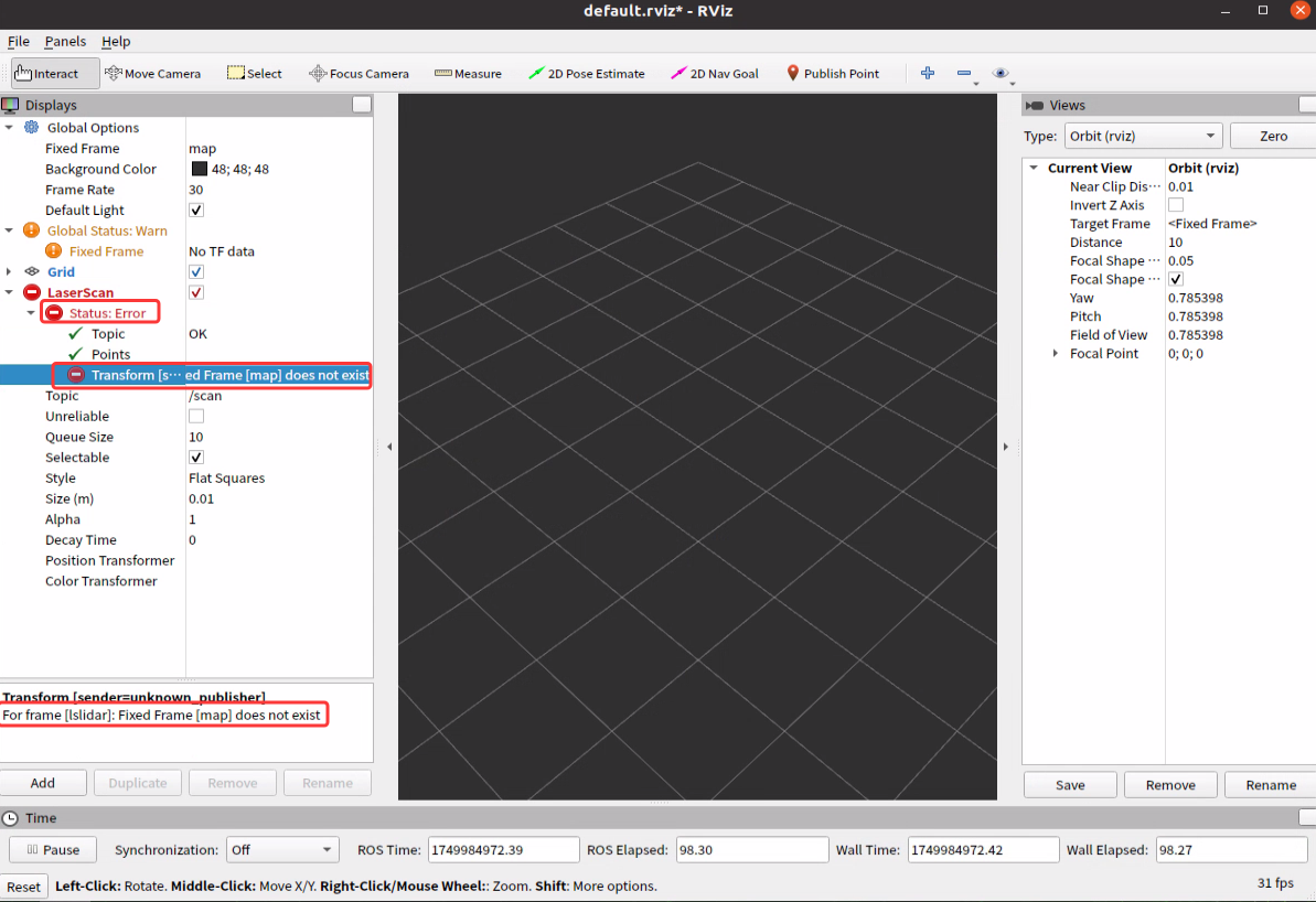 RVIZ中出现For frame [xxx]: Fixed Frame [map] does not exist的解决方法以及Fixed Frame无法进行下拉-CSDN博客