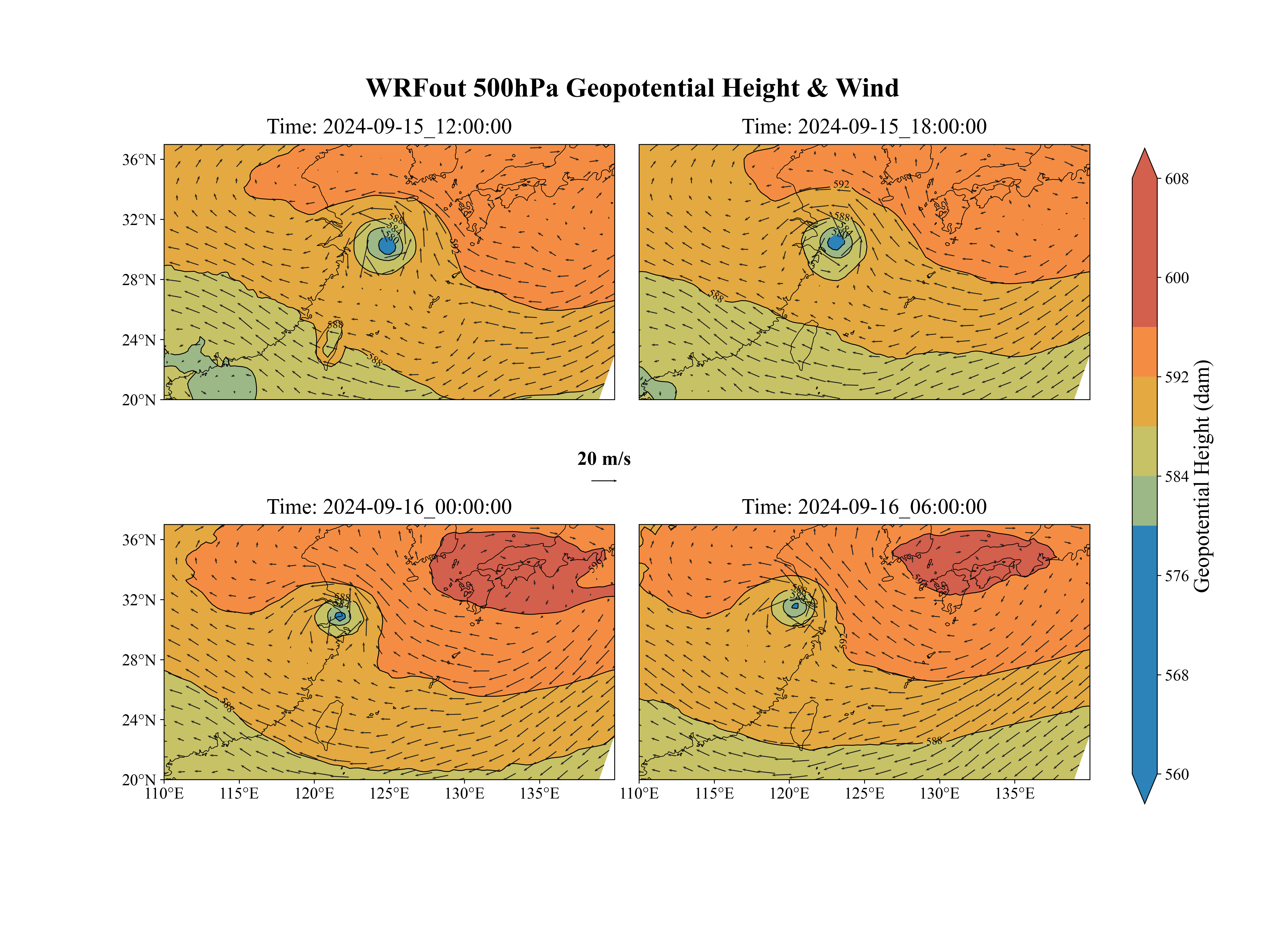 wrfout文件后处理——位势高度图叠加风矢量图、累计降水图_wrfout位势高度-CSDN博客