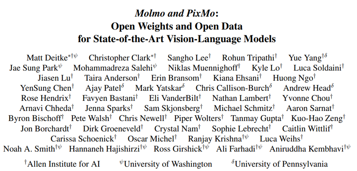 【阅读文献笔记】Molmo and PixMo:Open Weights and Open Datafor State-of-the-Art Vision-Language Models-CSDN博客