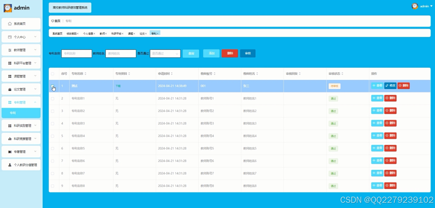 435基于java ssm springboot高校教师科研绩效管理系统课题论文专利科研竞赛奖励专著（源码+文档+运行视频+讲解视频）-CSDN博客