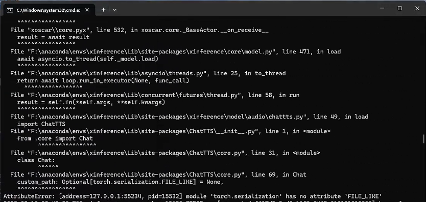 AttributeError: [address=127.0.0.1:55234, pid=15532] module ‘torch.serialization‘ has no ...