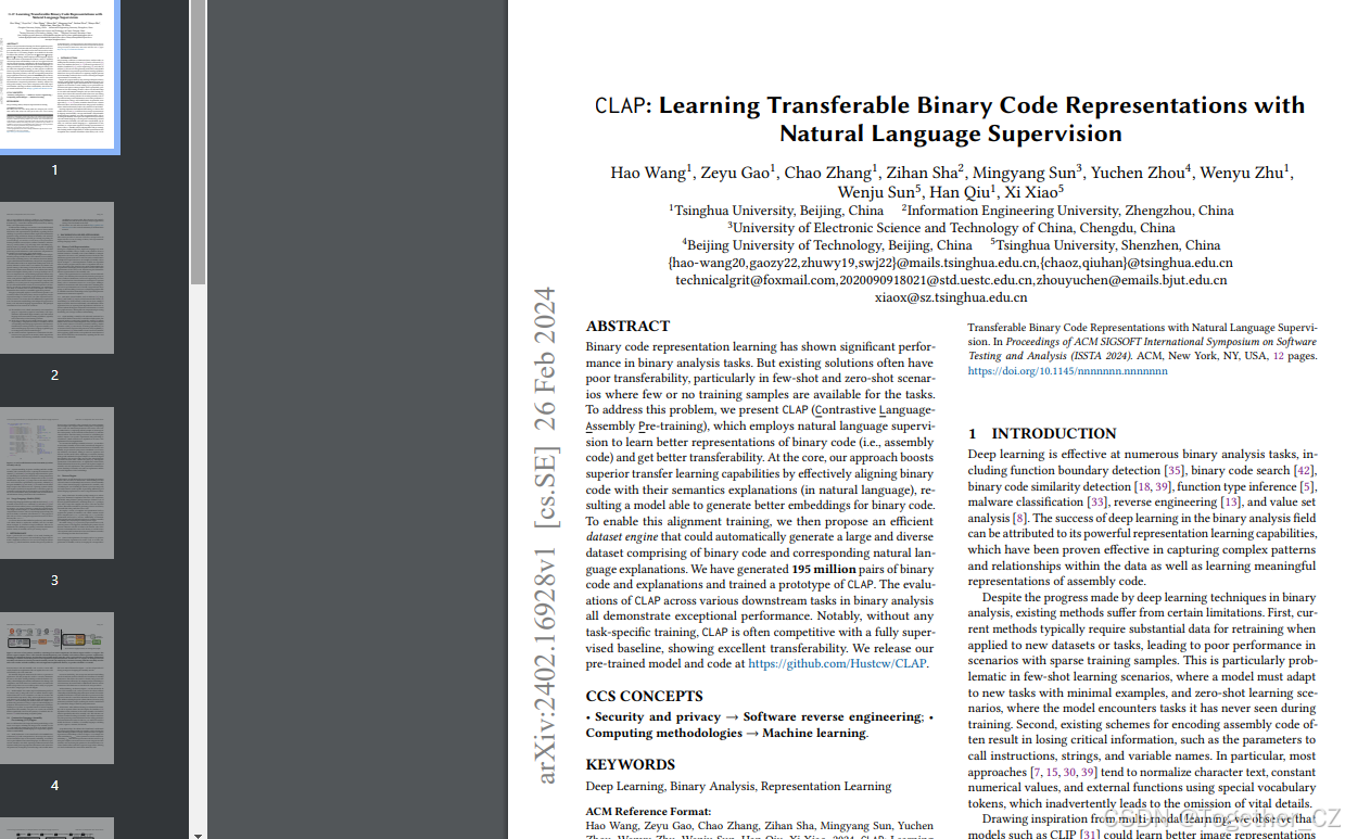 CLAP: Learning Transferable Binary Code Representations with NLS——通过自然语言监督学习可迁移的二进制代码表示-CSDN博客