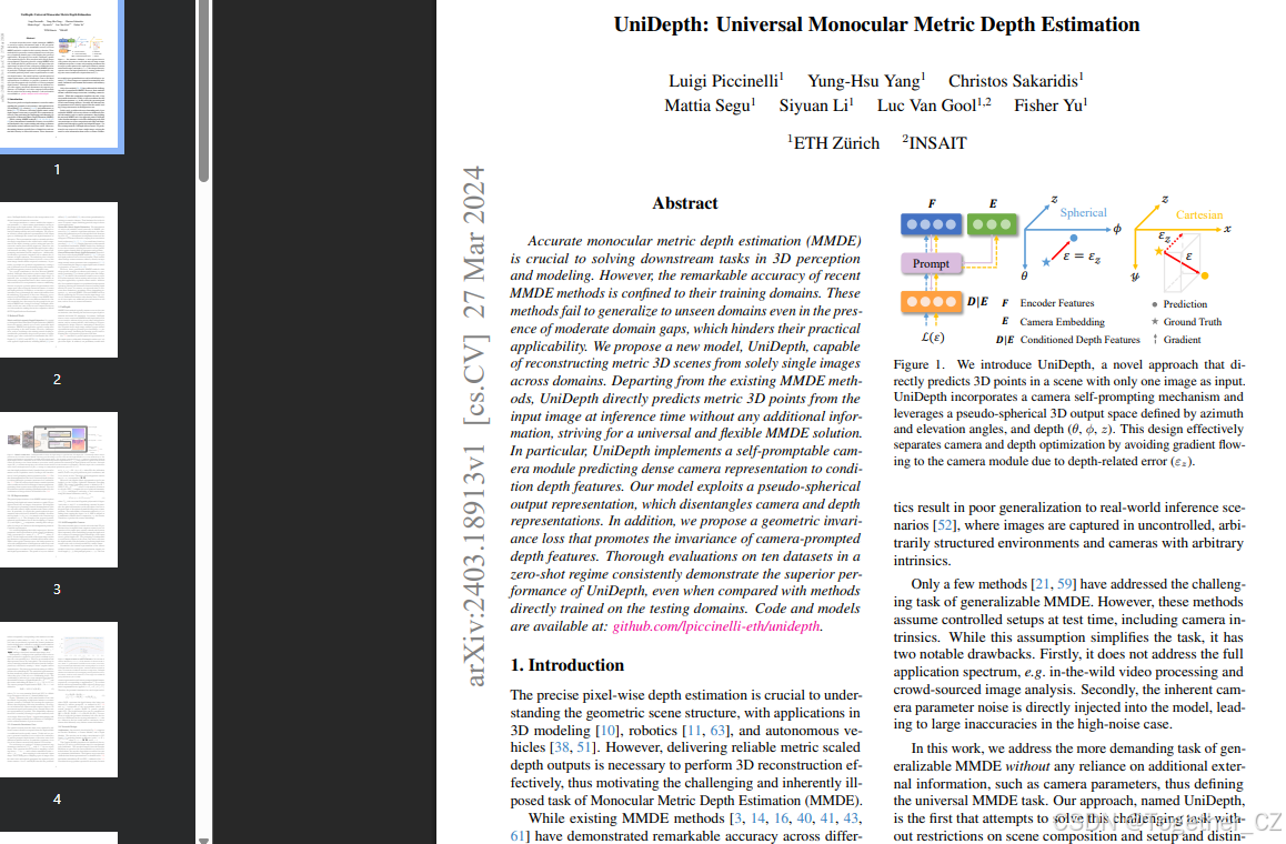 UniDepth: Universal Monocular Metric Depth Estimation——通用单目度量深度估计-CSDN博客