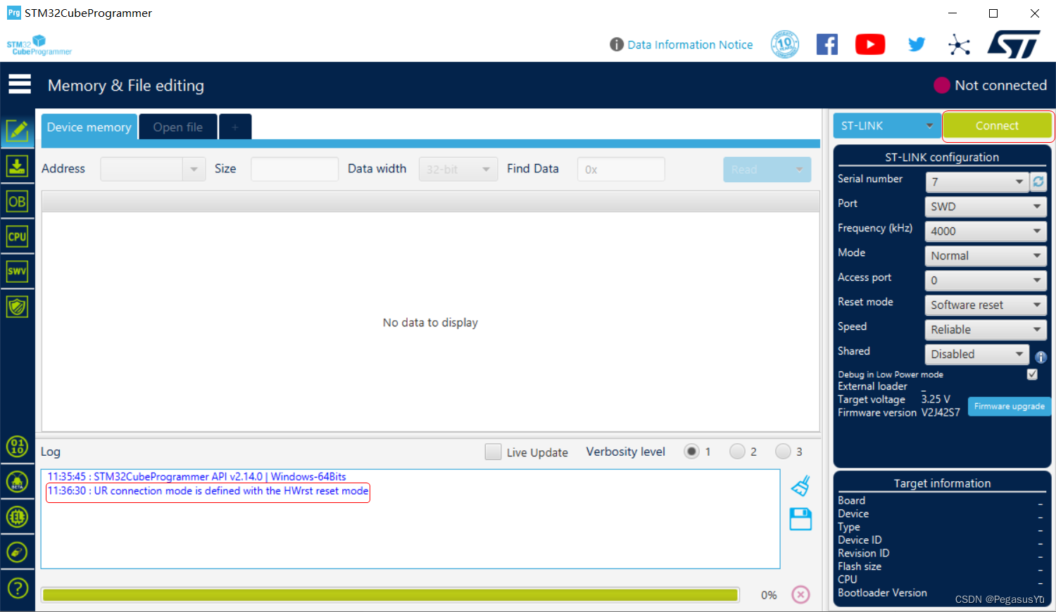 STM32CubeProgrammer报错：UR connection mode is defined with the HWrst reset mode-CSDN博客