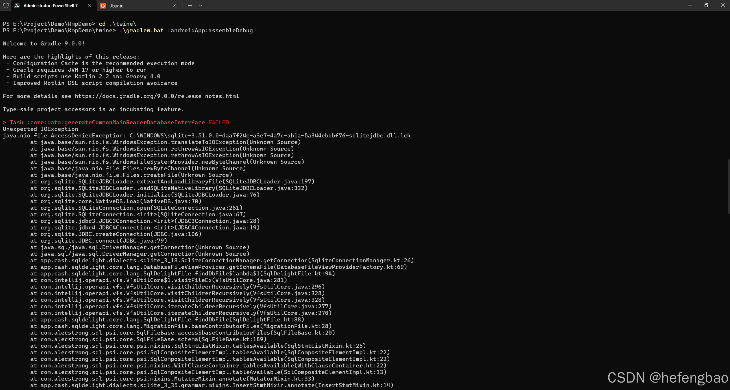 A failure occurred while executing app.cash.sqldelight.gradle ...