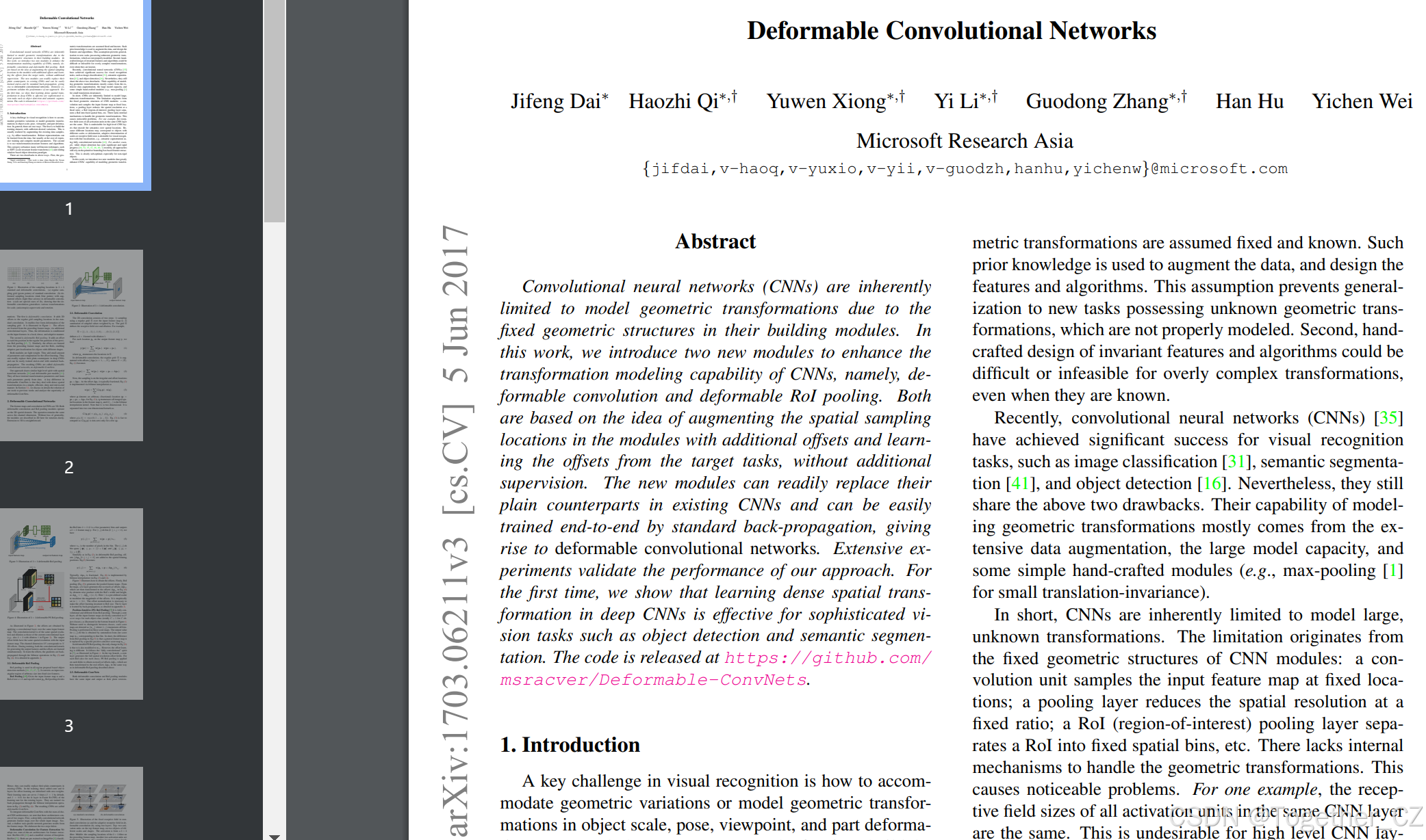 DCNv1：Deformable Convolutional Networks——可变形卷积网络-CSDN博客