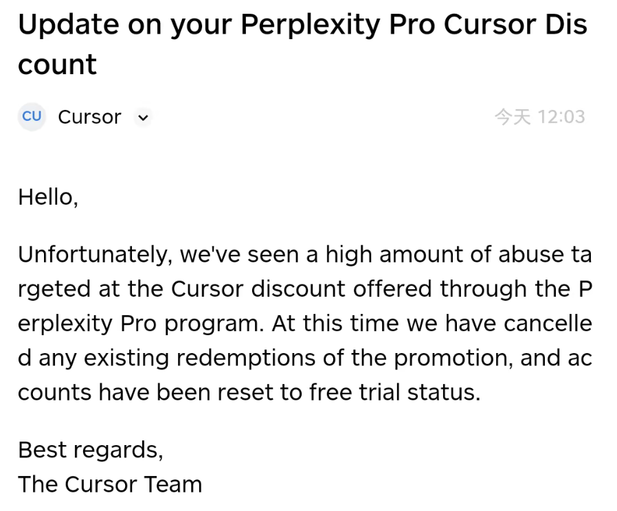 【裂开】玩不起，perplexity 兑的三个月 Cursor Pro 全被回收了..._cursor教育优惠-CSDN博客