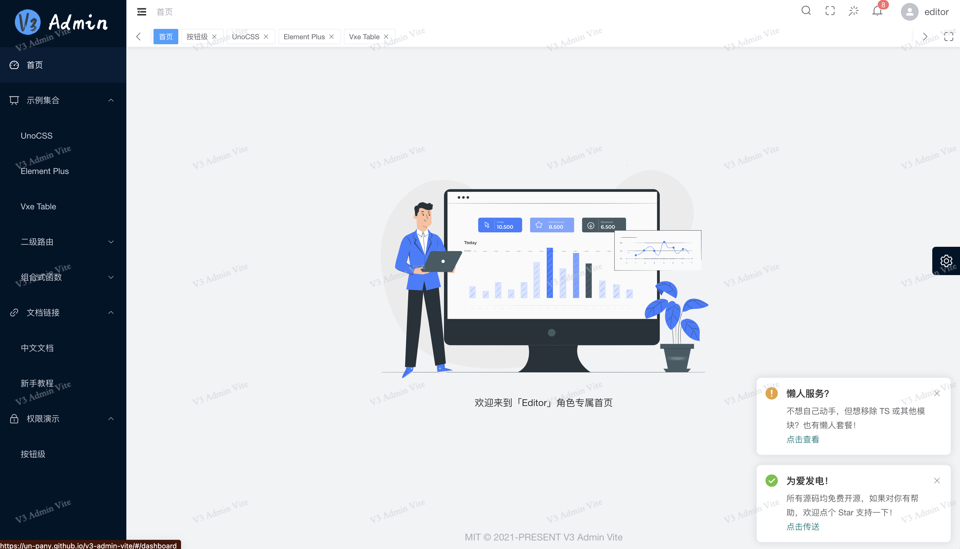 V3 Admin Vite：Star5.6k,这种项目我找很久了,轻量、易用、易上手,新手学生党练手必备项目，基于Vue3、Vite、TypeScript、Element Plus 等主流技术 ...