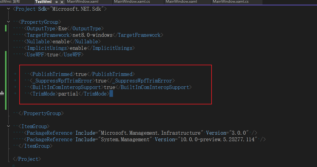 记录.Net 8 发布增加 PublishTrimmed 裁剪选项，调用WMI 的ManagementObject 异常-CSDN博客