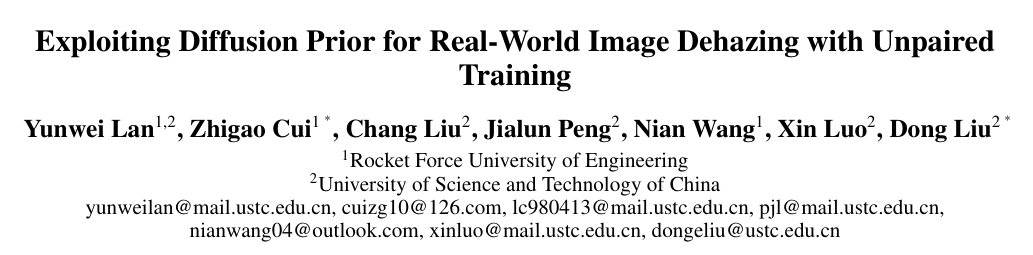 图像去雾Exploiting Diffusion Prior for Real-World Image Dehazing with Unpaired Training-CSDN博客