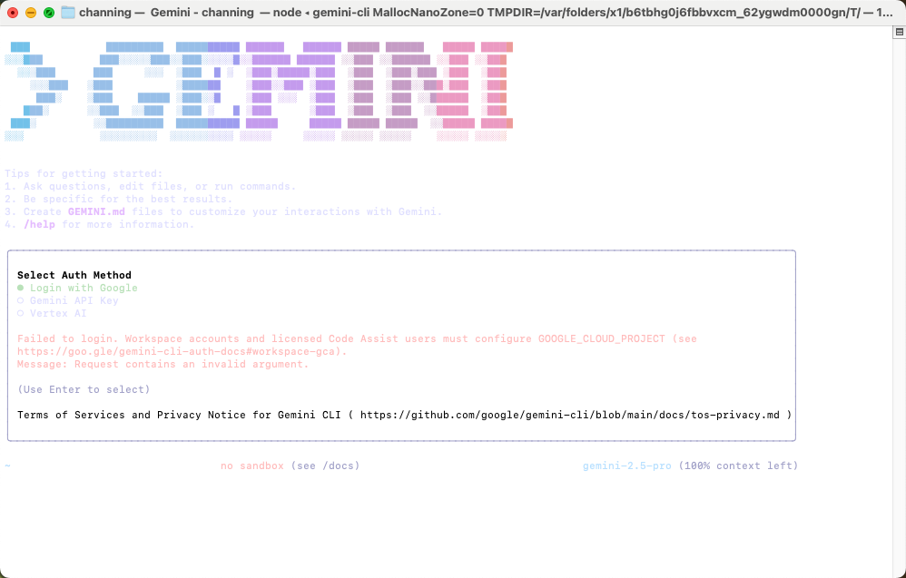 解决了！Gemini CLI登录失败完美攻略，3步搞定Google Cloud配置_我们无法为您创建 api 密钥和 google cloud 项目。请在 google cloud 控-CSDN博客