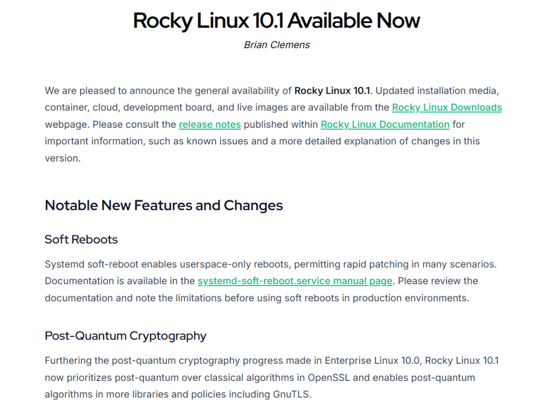 Rocky Linux 10.1 来了！软重启，后量子加密，工具链、容器与存储全线升级，打造更安全、稳定的企业级 Linux-CSDN博客