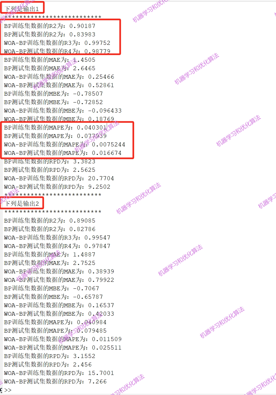 【独家原创】WOA-BP与BP对比【多输出回归】 基于鲸鱼优化算法优化BP神经网络与BP对比 （多输入多输出）_woa-bp与bp对比图-CSDN博客