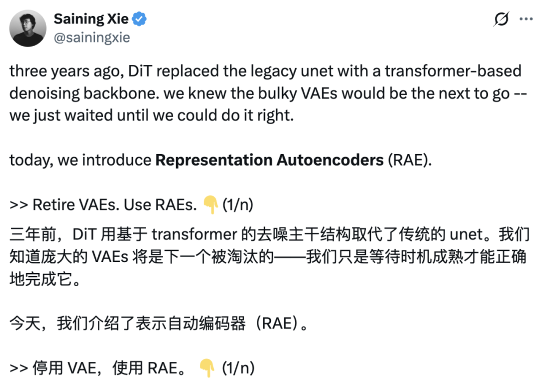 终结VAE？谢赛宁团队「RAE」登场！表征自编码器或成DiT训练新基石-CSDN博客