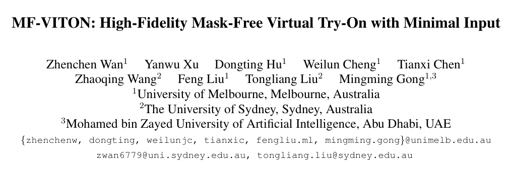 虚拟试衣（Virtual Try-On, VITON）：MF-VITON: High-Fidelity Mask-Free Virtual Try-On with Minimal Input ...