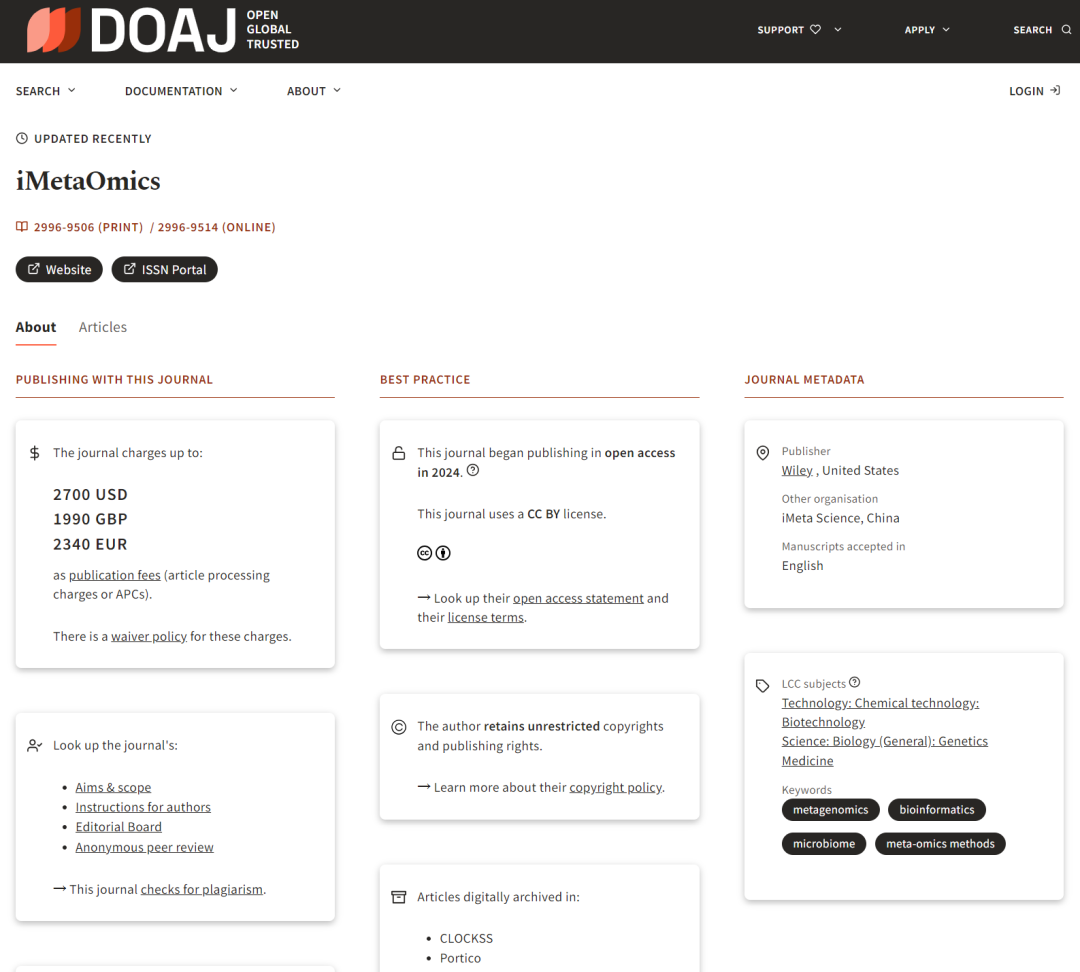 iMetaOmics被DOAJ收录!(2025/1/27)-CSDN博客