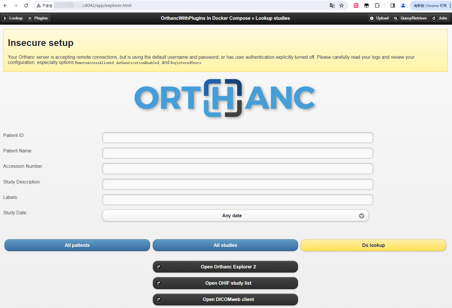 开源影像服务Orthanc docker部署和OHIF Viewer查看，无需访问docker官方镜像源，并实现js批量上传dicom文件_ohifviewer怎么配置 orthanc-CSDN博客
