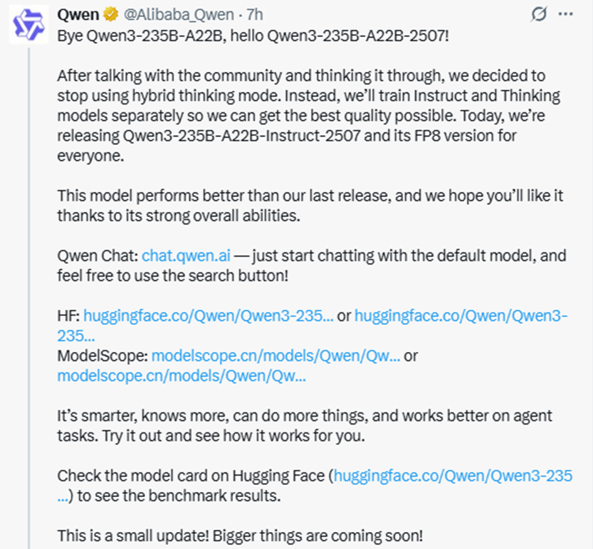 Qwen3 深夜炸场，性能超Kimi-K2、DeepSeek-V3，Agent能力亮眼_qwen3-235b-a22b-thinking-2507-fp8-CSDN博客