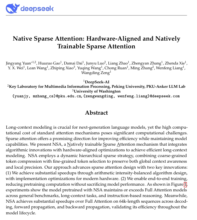 DeepSeek-NSA 论文阅读【Native Sparse Attention: Hardware-Aligned and Natively Trainable Sparse ...