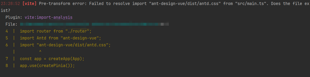 Failed to resolve import “ant-design-vue/dist/antd.css“ from “src/main.ts“. Does the file exist ...