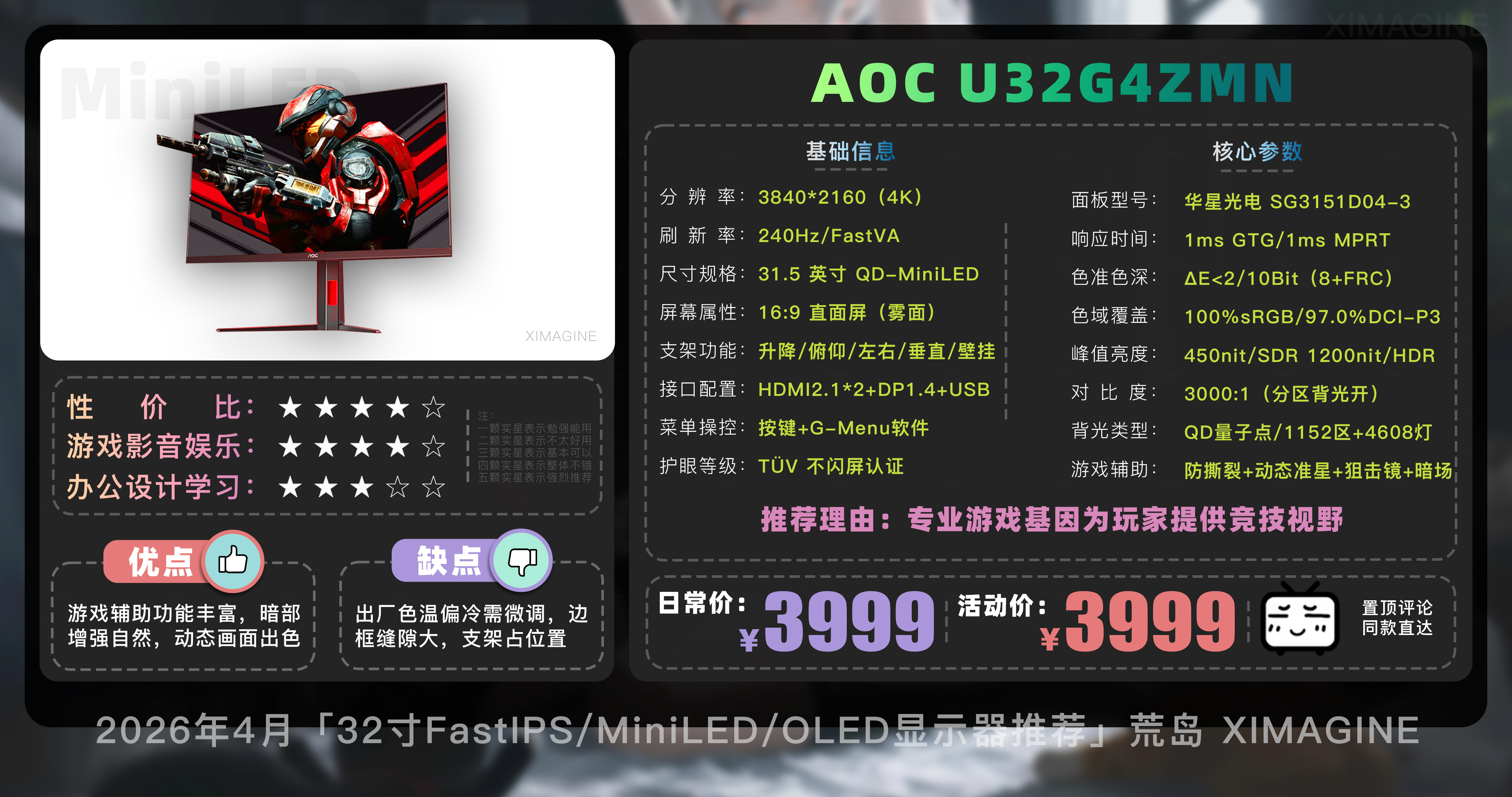 【26年4月32寸显示器推荐清单】教父级4K显示器选购指南！24款32寸FastIPS/MiniLED/OLED 屏谁是桌面升级版本答案 ...