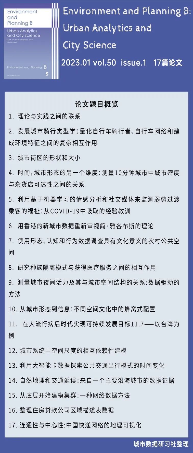 论文概览 |《Urban Analytics and City Science》2023.01 Vol.50 Issue.1_城市规划 英文 学术论文-CSDN博客