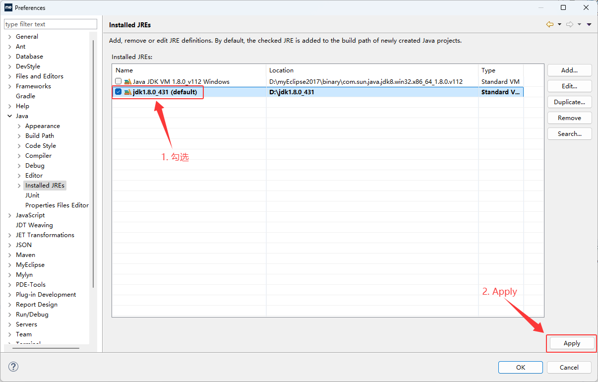 Java开发, 在myeclipse中配置jdk, 图文并茂超详细小白保姆级教程_myeclipse配置jdk-CSDN博客