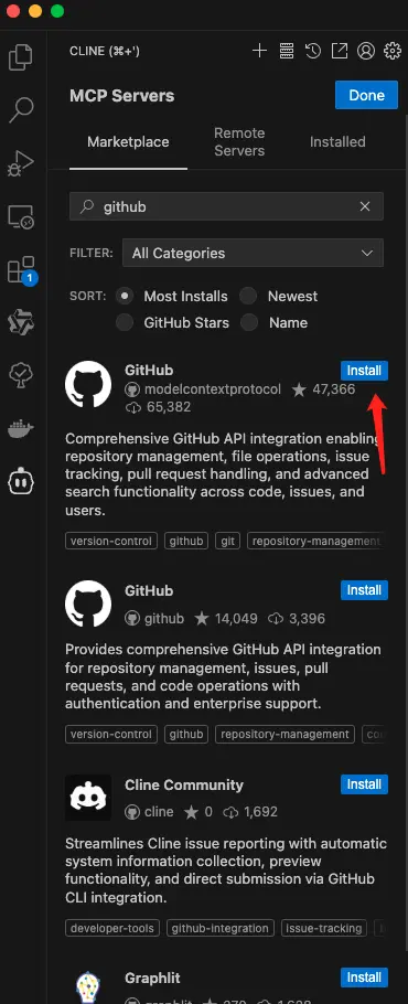 VScode cline 插件接入github MCP服务端_vscode mcp客户端-CSDN博客