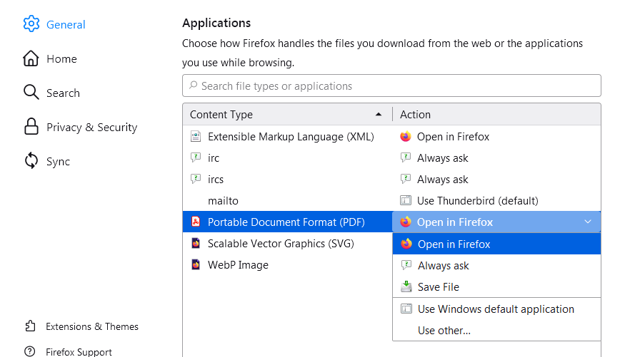 Manage file types and download actions in Firefox-CSDN博客