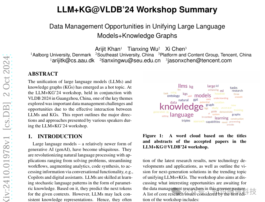 大模型与知识图谱双轮驱动的数据管理机遇与挑战-VLDB‘24 LLM+KG研讨会总结。Aalborg、东大&腾讯等_vldb'24研讨会-CSDN博客